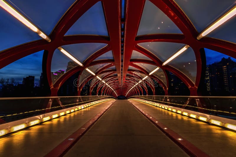 Illuminated Peace Bridge Walkway at Night Editorial Stock Photo - Image ...