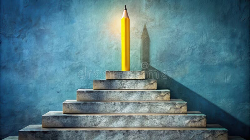 Illuminated Pencil Atop Stone Steps Symbolizing Achievement and ...