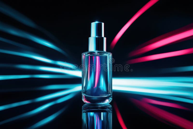 Illuminated Perfume Bottle with Dynamic Blue and Pink Light Streaks ...