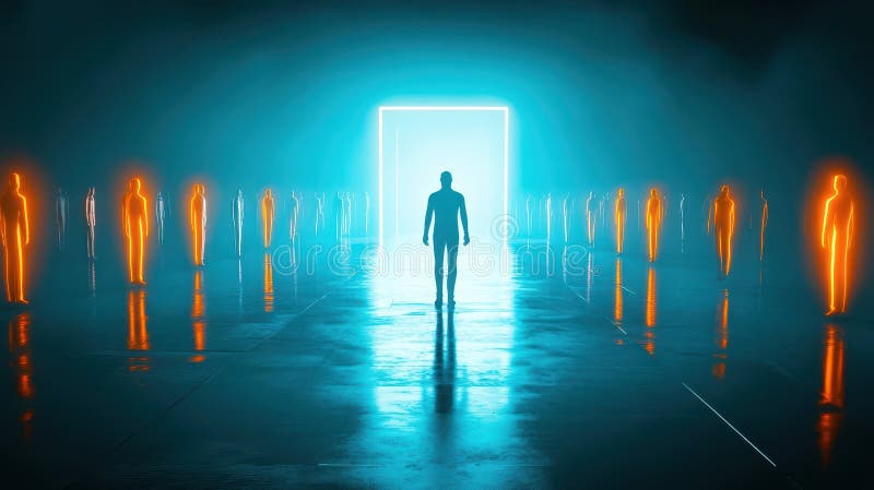 Illuminated Person in a Dark Tunnel, Journey of Light and Shadow Person ...