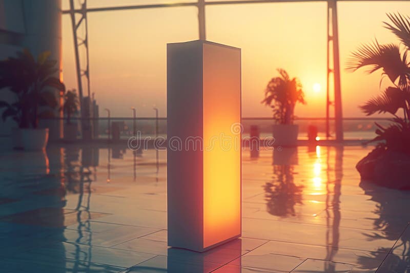 Illuminated Pillar Glowing Orange at Sunset on an Empty Building ...