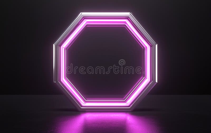 Illuminated Pink Octagonal Frame Against a Dark Background Creates a ...
