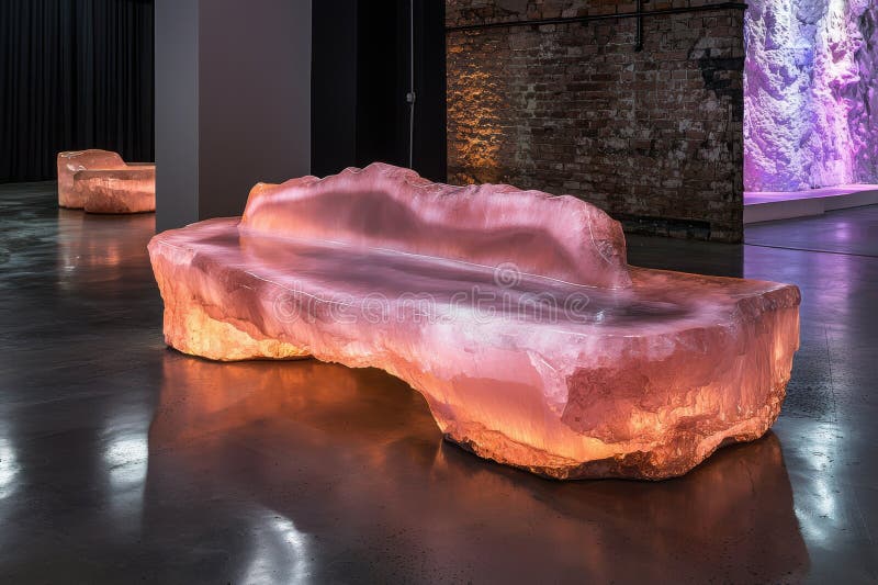 Illuminated Pink Quartz Bench in Modern Interior Stock Illustration ...