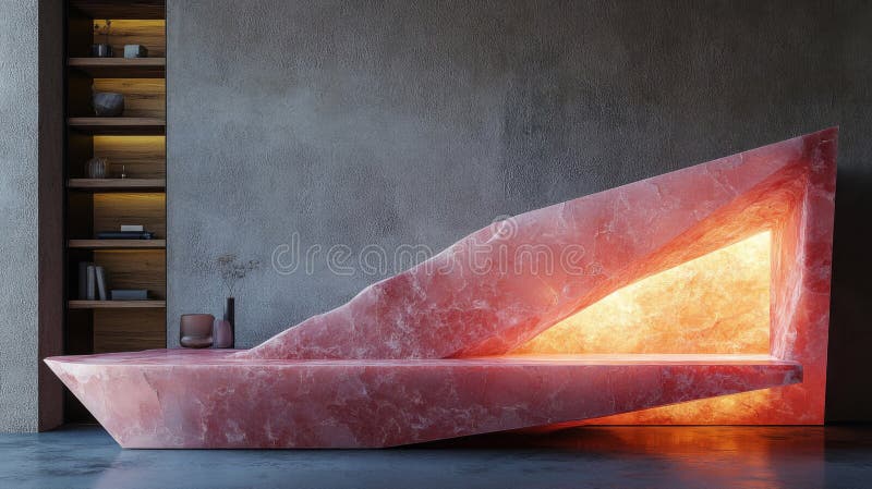Illuminated Pink Stone Bench Modern Interior Design Stock Illustration ...