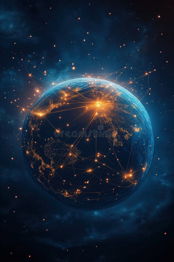 Planet Earth Showing Growing Global Network and Data Exchange at Night ...