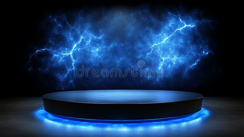 Illuminated Platform with Blue Energy Background Stock Illustration ...