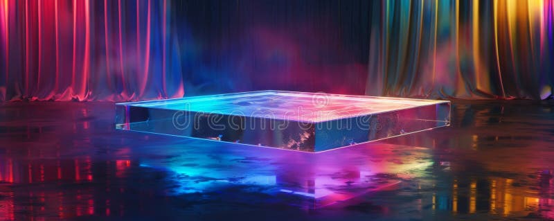 Illuminated Platform with Holographic Effects in a Futuristic Setting ...