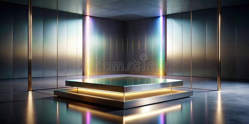 Illuminated Platform in a Modern, Minimalist Setting with Metallic ...