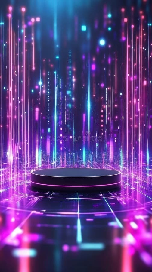 Illuminated Platform Stage Glows Amid Abstract Digital Technology ...