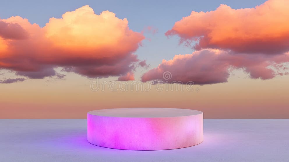 Illuminated Platform Sunset Cloudscape Product Display Stock Image ...