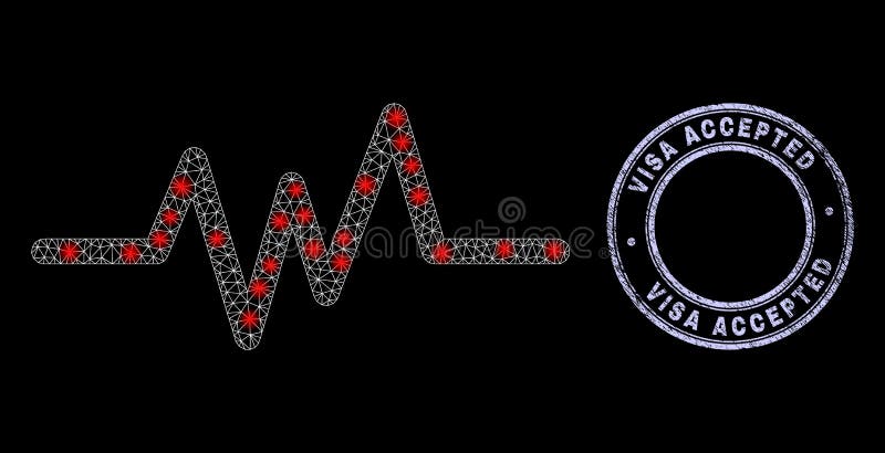 Grunge Visa Accepted Watermark and Glare Network Pulse Signal with ...