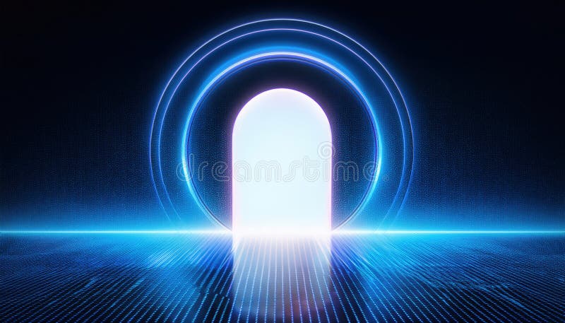 Illuminated Portal Doorway on Textured Digital Surface Creating a ...