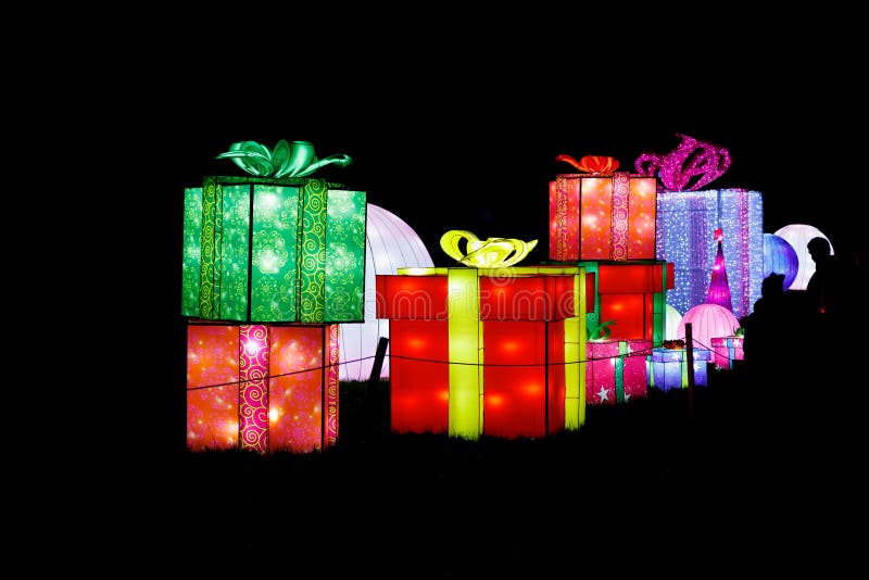 Illuminated Present Boxes at Lightopia in Crystal Palace Park, London ...