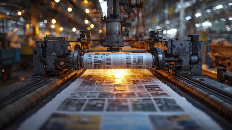 Illuminated Printing Press with Newspaper Output Stock Illustration ...