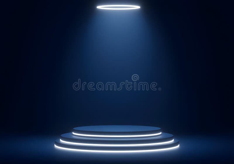 Illuminated Product Stage Display with Spotlight on Blue Background ...