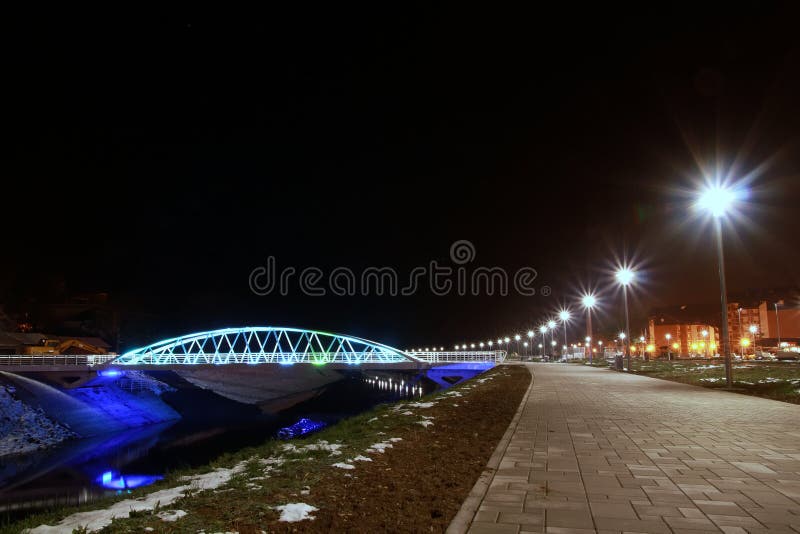 Illuminated Promenade and Bridge Stock Photo - Image of autumn ...