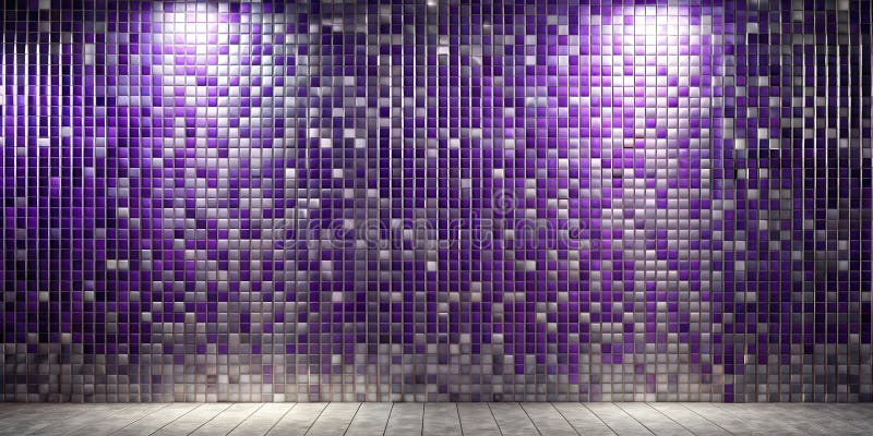 Illuminated Purple Mosaic Tile Wall with Concrete Floor. Generative AI ...