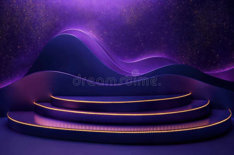Illuminated Purple Steps Under a Starry Night Sky Stock Illustration ...