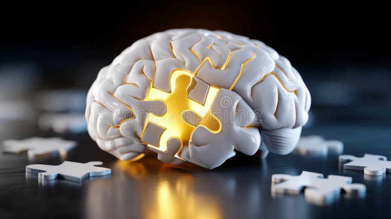Illuminated Puzzle Piece Brain Symbolizing Thought and Problem Solving ...