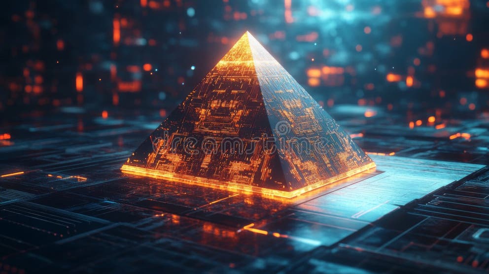 Illuminated Pyramid on Futuristic Circuit Board Stock Photo - Image of ...