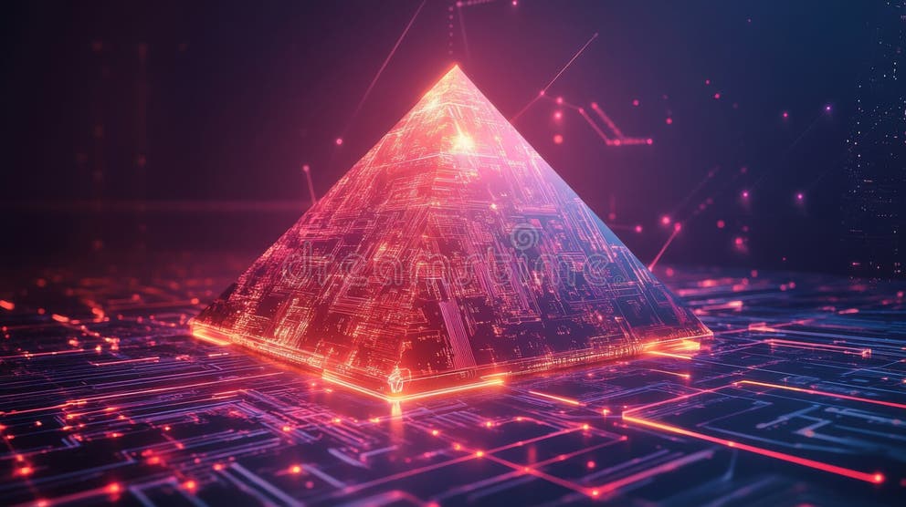 Illuminated Pyramid Structure on a Circuit Board Stock Photo - Image of ...