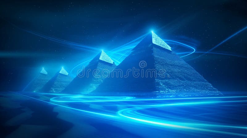 Illuminated Pyramids with Blue Light Trails Stock Image - Image of ...