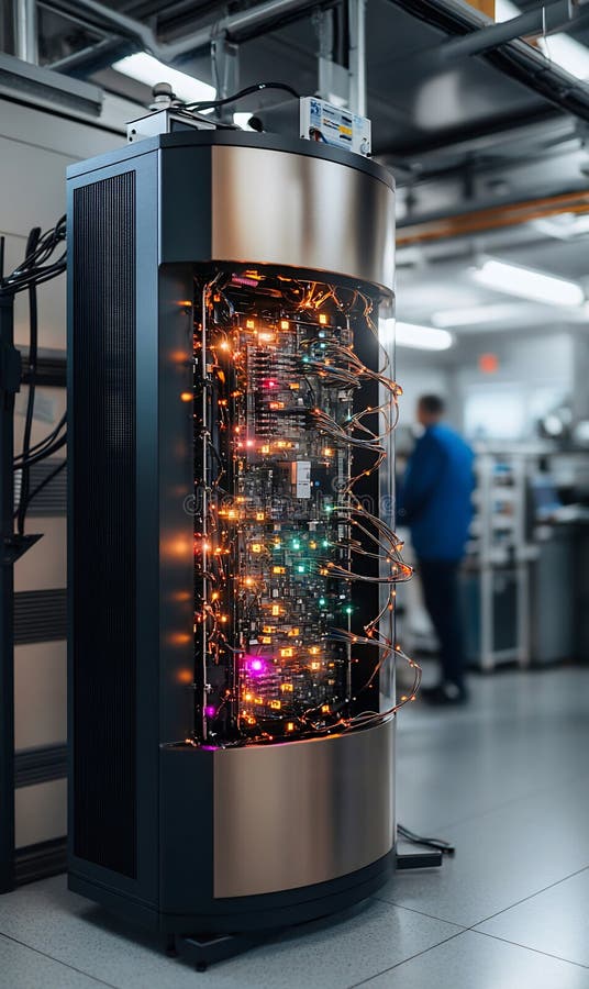 Illuminated Quantum Computing Device in a Modern Lab Stock Photo ...