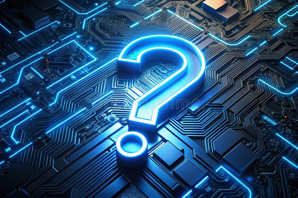 Illuminated Question Mark on a Circuit Board Visualizing Tech ...