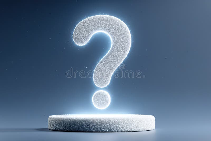 Illuminated Question Mark Floating Above a Smooth Surface in a ...