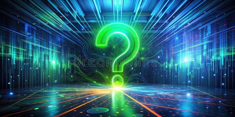 Illuminated Question Mark in a Futuristic Data Stream Setting ...