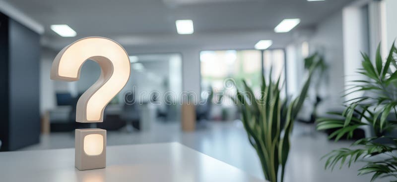 Illuminated Question Mark Symbolizing Inquiry in Modern Office ...