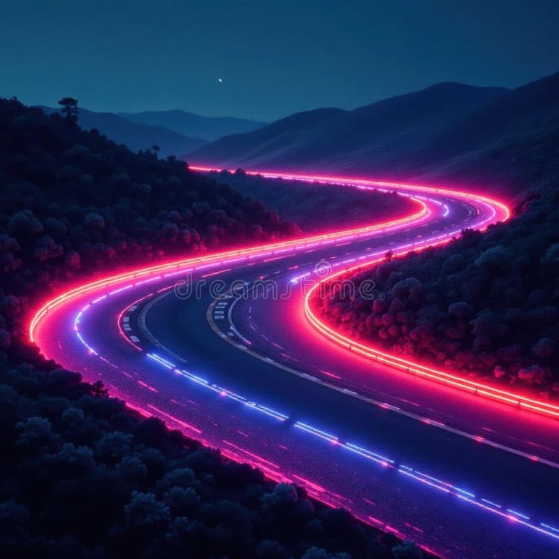 Illuminated Race Track at Night, Vibrant Colors and Dynamic Curves ...