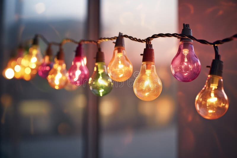 Illuminated Rainbow: a String of Colorful Bulbs Casting Vibrant Glow ...