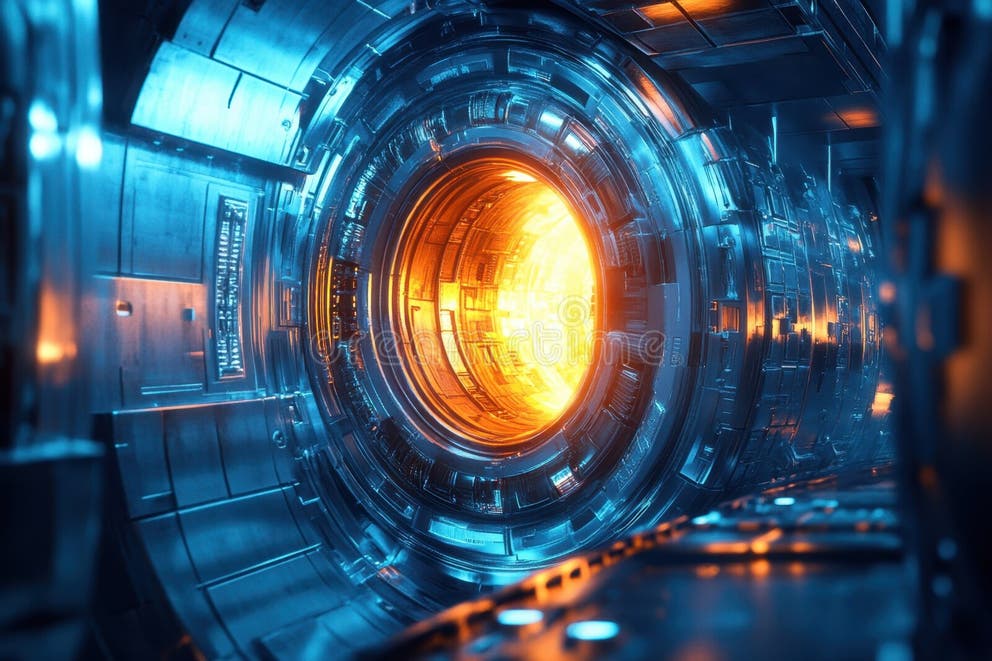 Illuminated Reactor Core Inside a Futuristic Sci-fi Structure ...