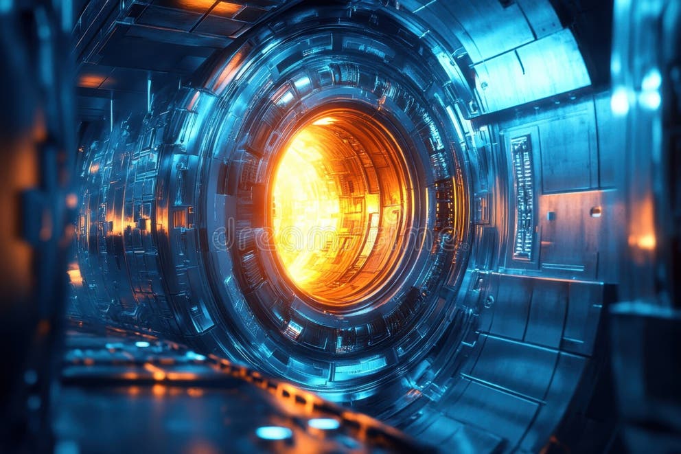 Illuminated Reactor Core Inside a Futuristic Sci-fi Structure ...