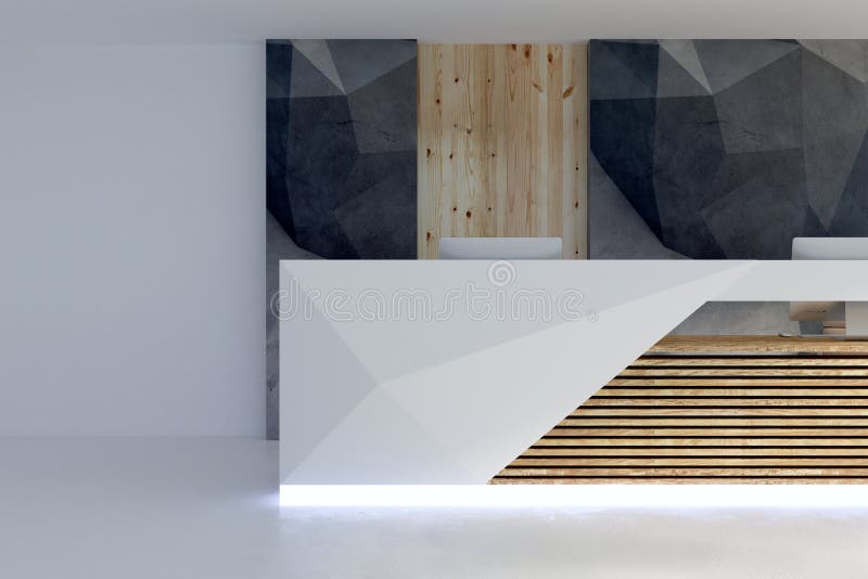 Illuminated Reception Desk in Modern Interior Front Stock Image - Image ...