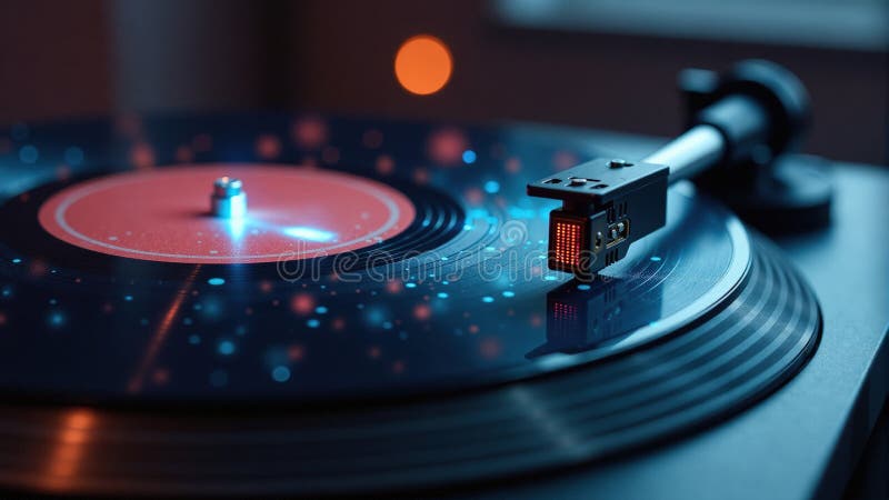 Illuminated Record Player Close Up, Low Angle Stock Photo - Image of ...