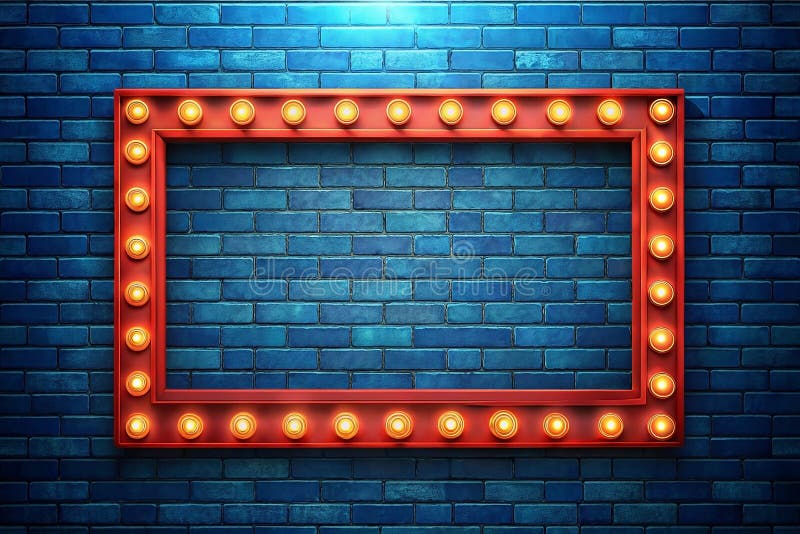 Illuminated Rectangle Sign, Brick Wall Backdrop, Spotlight, Blank ...