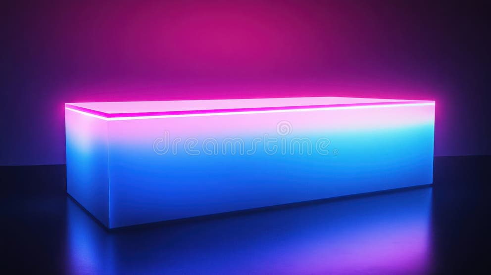 Illuminated Rectangular Cube with Neon Gradient in Dark Room Concept ...