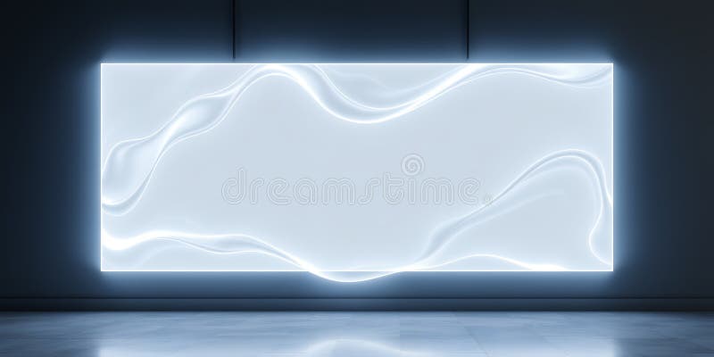 Illuminated Rectangular Panel with Wavy Patterns on a Dark Wall in a ...