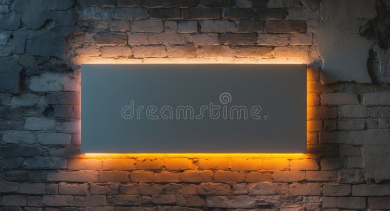 Illuminated Rectangular Sign on Brick Wall Stock Image - Image of ...