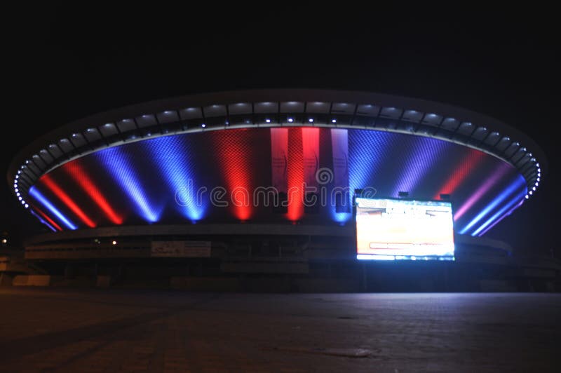 Illuminated Red Blue Spodek Katowice Stock Photos - Free & Royalty-Free ...