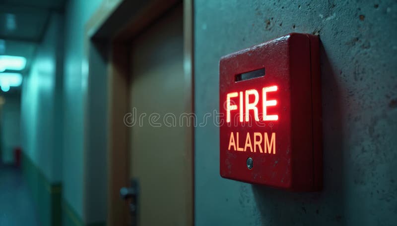 Illuminated Red Fire Alarm Box Mounted on Wall for Emergency Alert ...