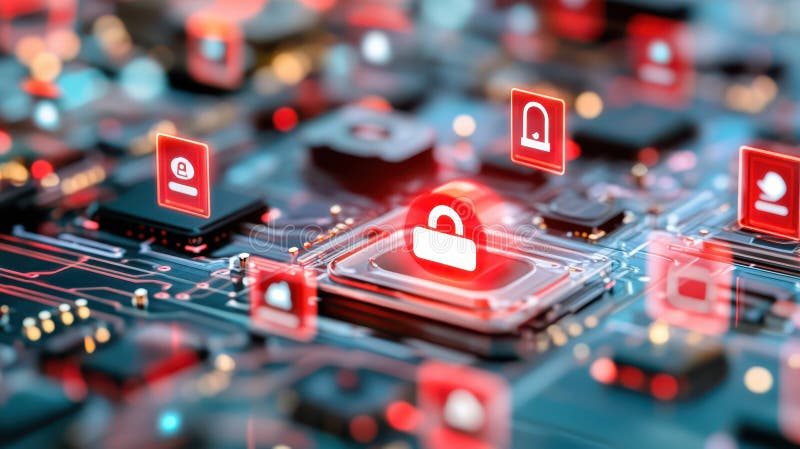 Illuminated Red Led on Closeup Circuit Board, Glimpse into Electronic ...