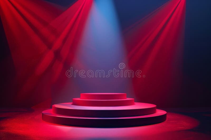 Illuminated Red Light Circle Stage Podium. AI Generative Stock Image ...