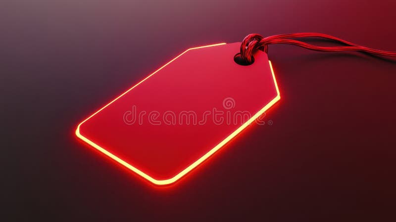 Illuminated Red Neon Price Tag on Dark Background Stock Image - Image ...