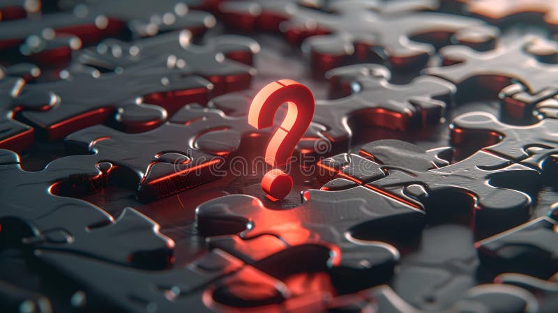 Illuminated Red Question Mark on a Dark Jigsaw Puzzle. Mystery Concept ...