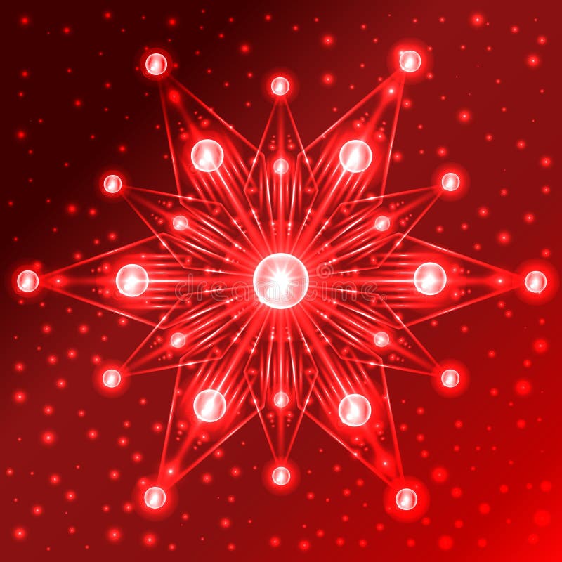 Illuminated Red Star with Lights on Its Rays on Red Gradient Background ...
