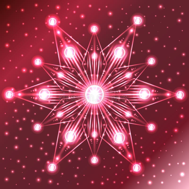 Illuminated Red Star with Lights on Its Rays on Red Gradient Background ...