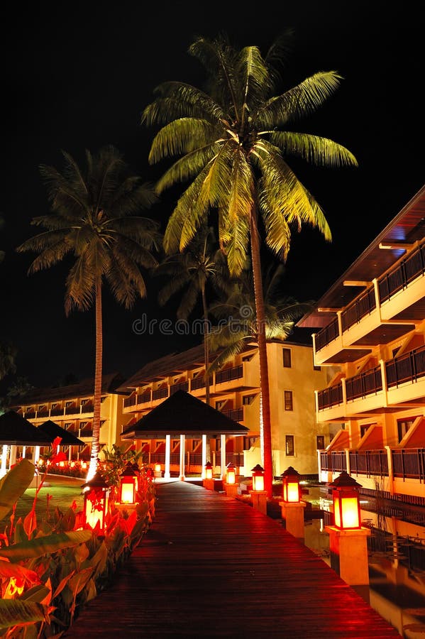 Illuminated Path at Luxury Hotel Stock Photo - Image of hotel ...
